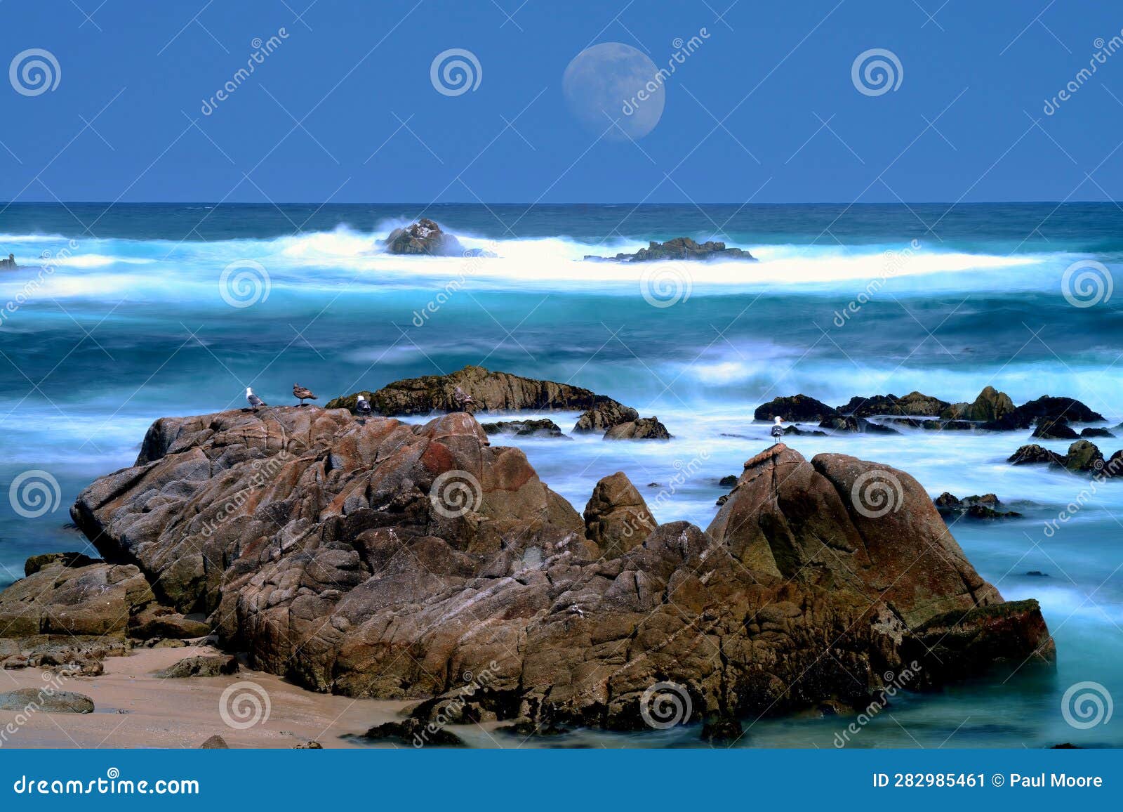 Moon Setting Asilomar State Marine Reserve California Stock Image ...
