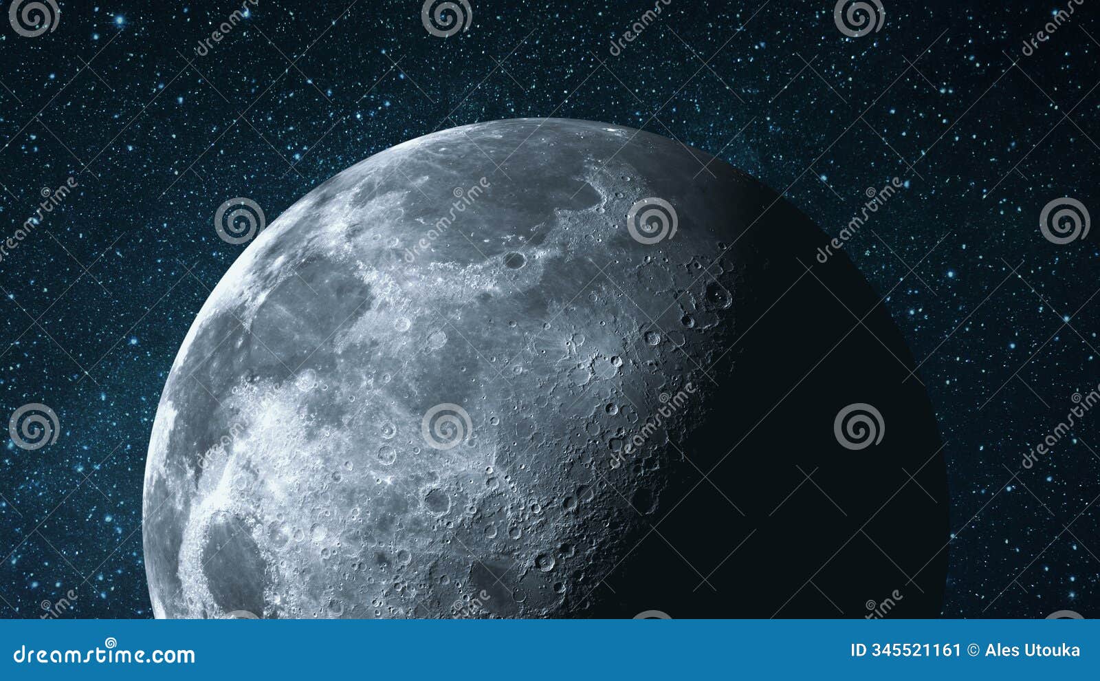 Moon with Shadow in Starry Space. Moon Surface with Craters Stock ...