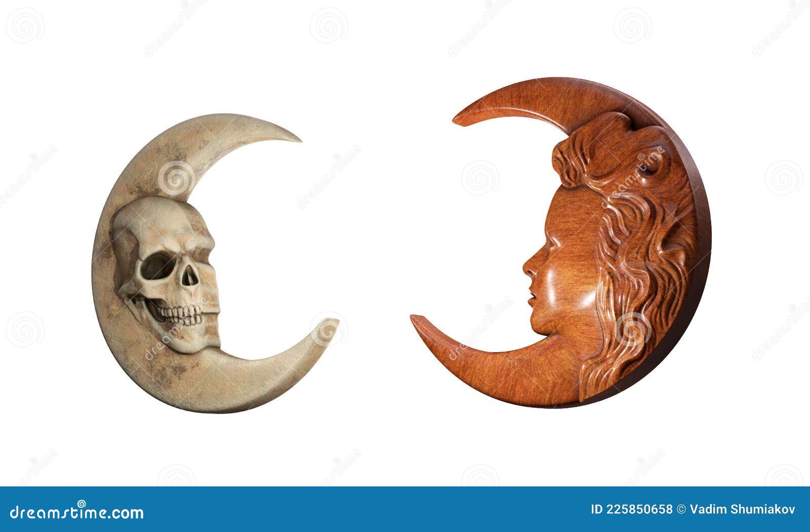 Moon in the Shape of a Skull and in the Shape of a Girl on a White ...