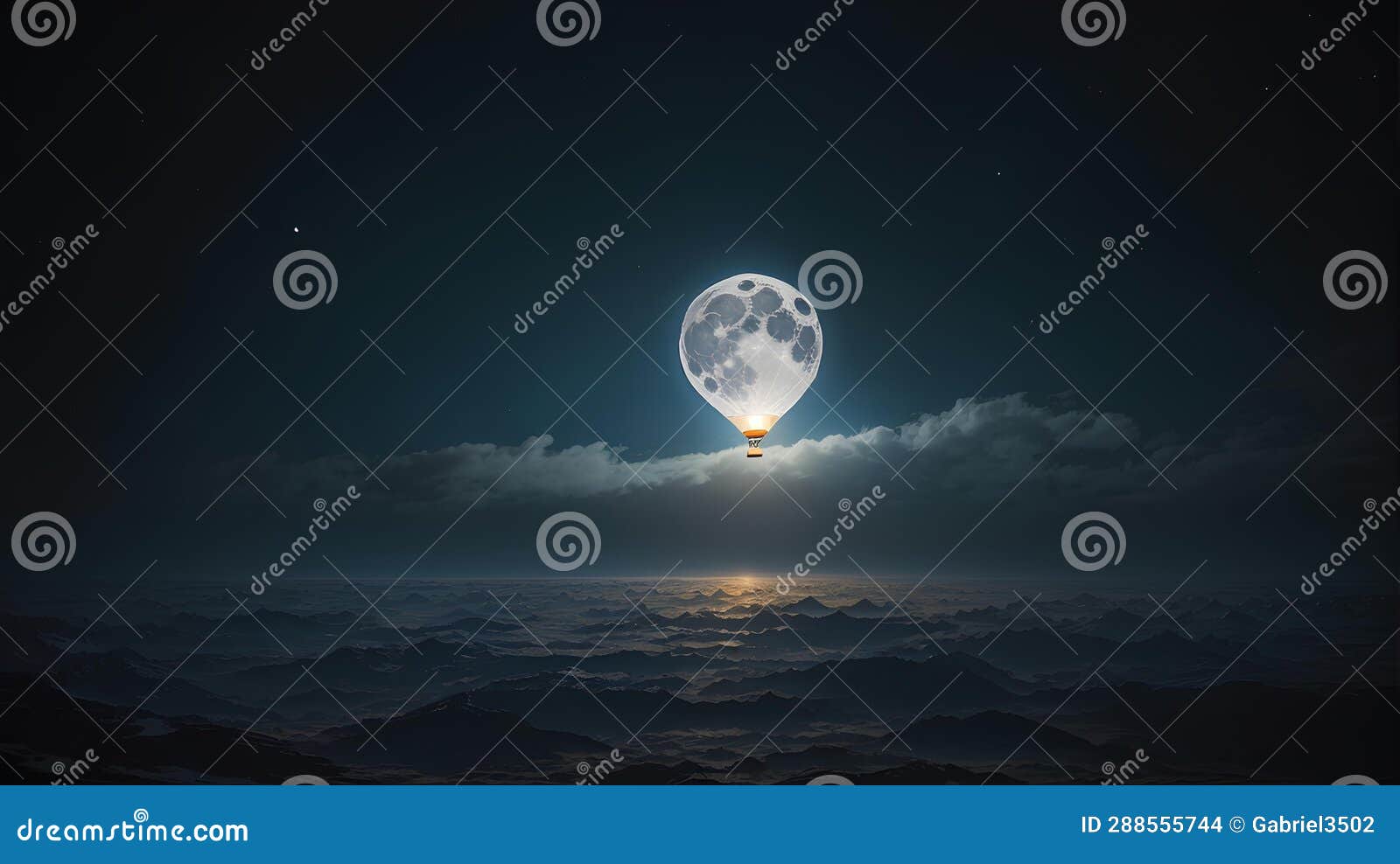 Moon-shaped Balloon Floating at Night Stock Illustration - Illustration ...