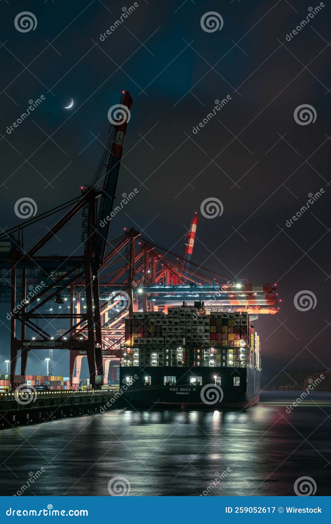 Moon at the Harbour and a Ship Editorial Photography - Image of ...
