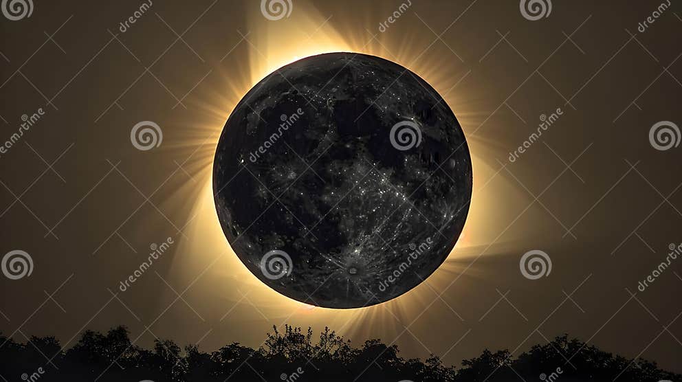 Moon Silhouette Eclipse with Radiant Sun. Concept Astronomy, Eclipse ...