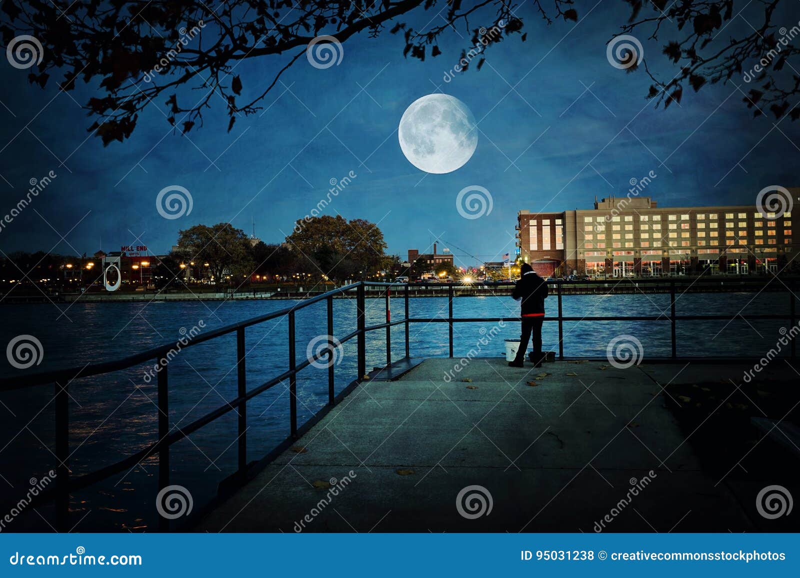 Moon On Sky Over City Picture. Image: 95031238