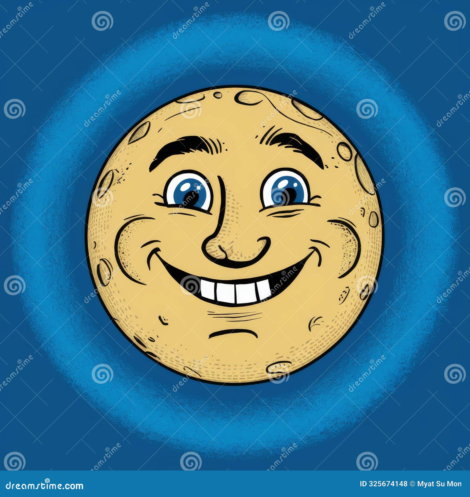 Moon with smiling face stock illustration. Illustration of emotion ...