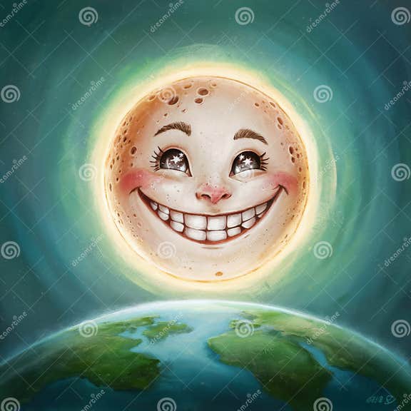 Moon with smiling face stock illustration. Illustration of icon - 325674159