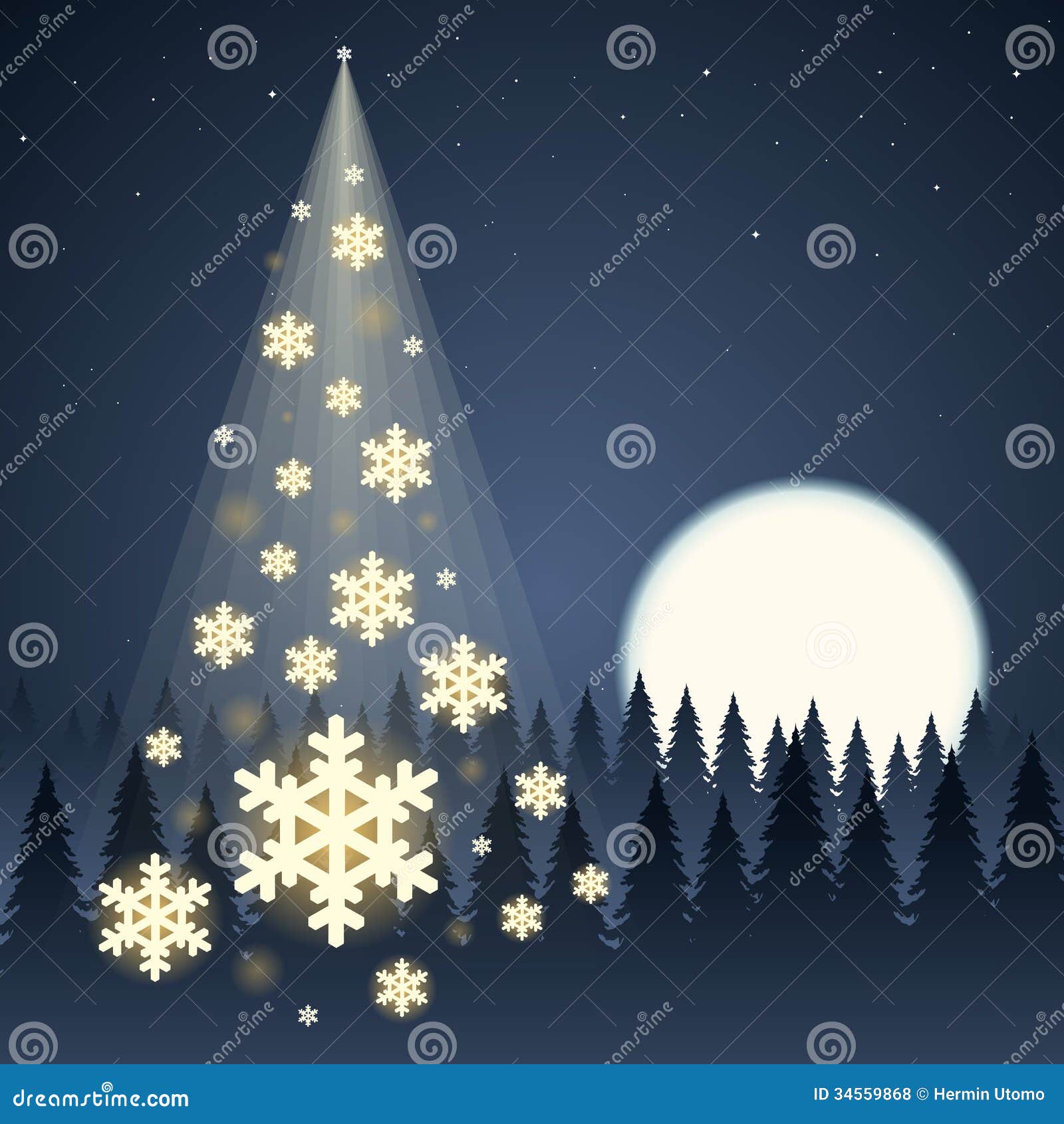 Moon Snowflake Christmas Tree Stock Vector - Illustration of holiday ...