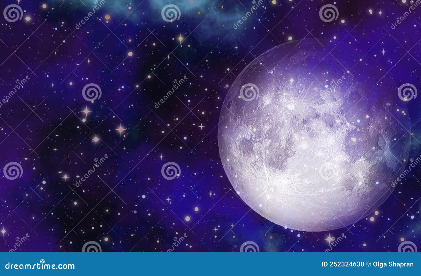 Moon in Space with Stars and Clouds Stock Photo - Image of moon, stars ...