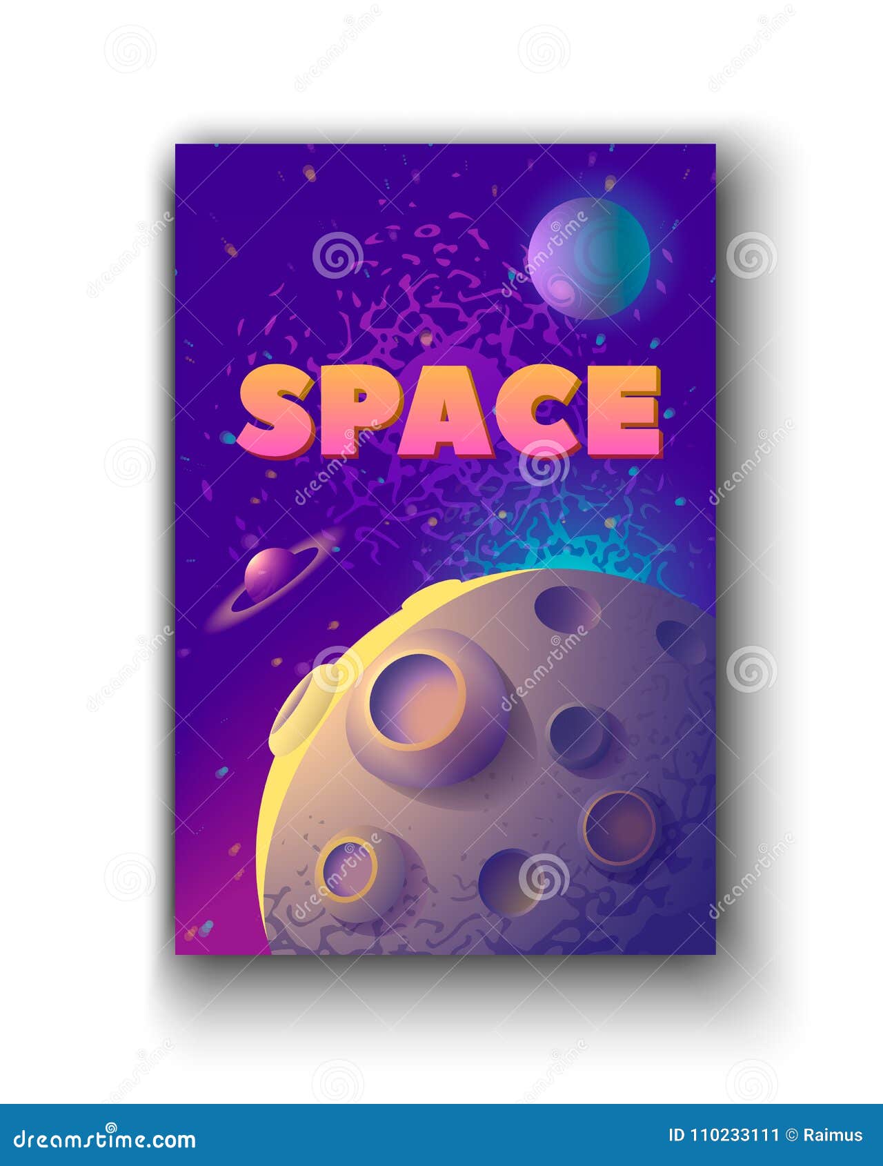 Moon And Space Words. Vector Illustration Of Moon And Planets With ...
