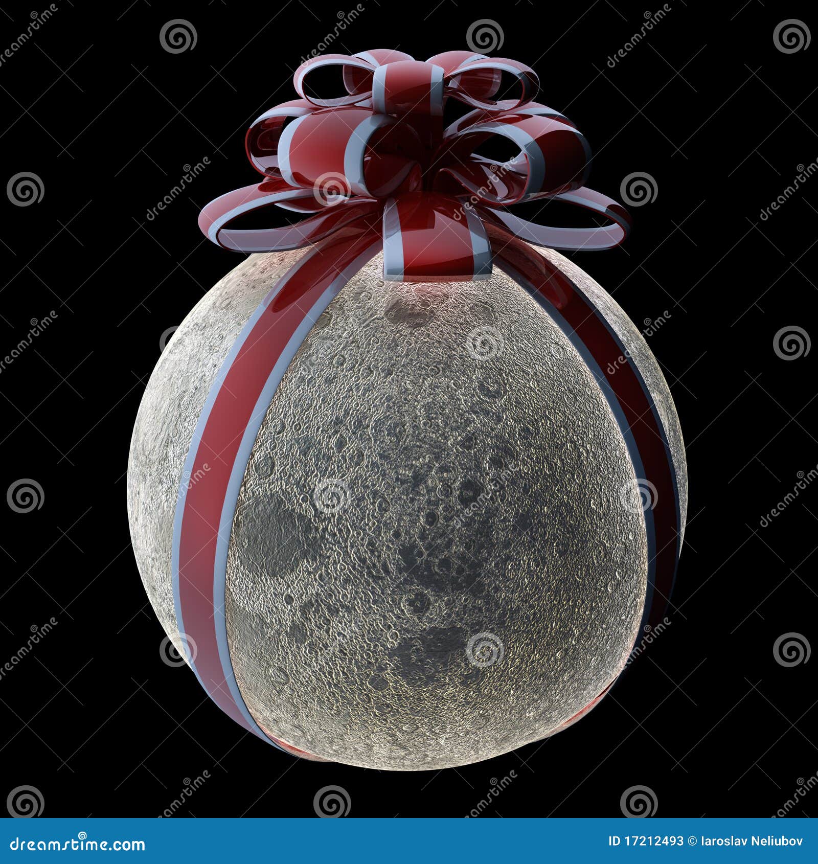 Moon Sphere with Red Ribbon and Bow Stock Illustration - Illustration ...