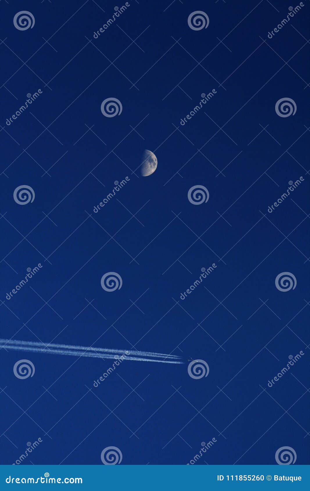 Moon with plane stock photo. Image of dusk, blue, night - 111855260