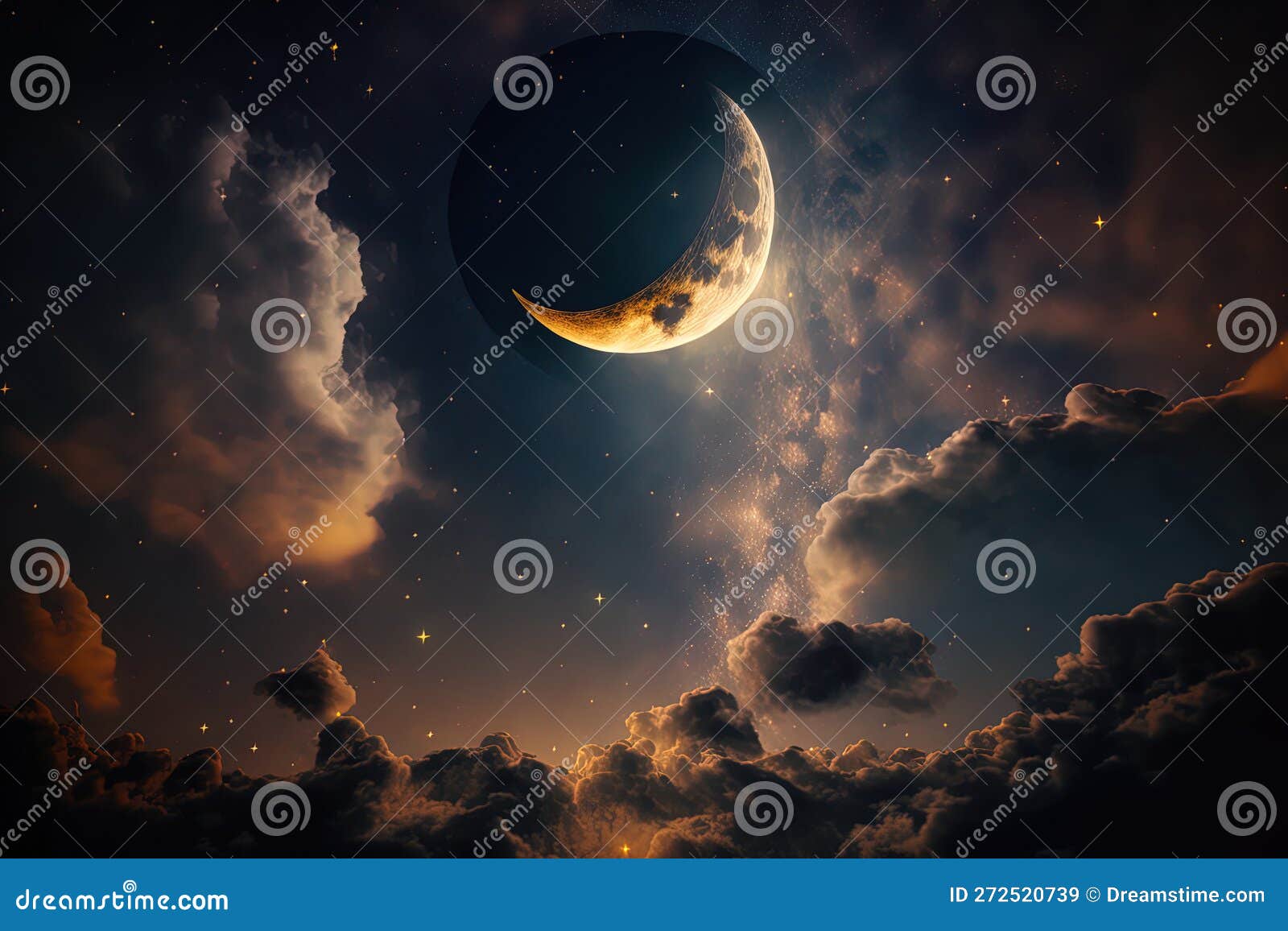 Moon and Star in a Gloomy Night Sky Stock Illustration - Illustration ...