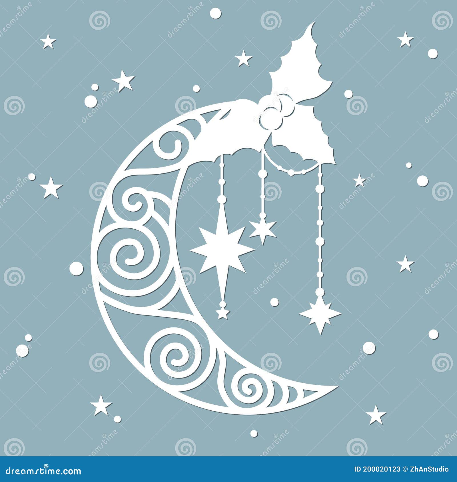 Moon, Stars Made of Paper for Window Decoration and Decor. Icon ...