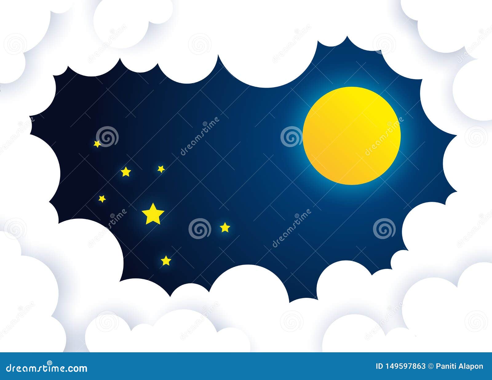 Moon and Stars in Midnight .cloud at Nighttime Stock Vector ...