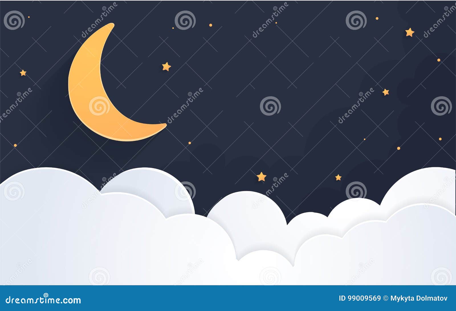 Moon and Stars in Midnight .paper Art Style Stock Vector - Illustration ...