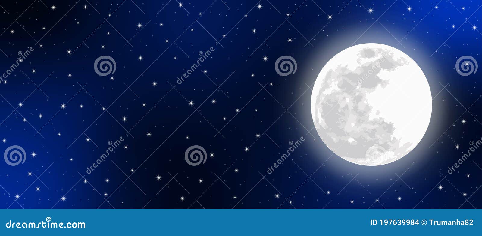 Vector Bright Full Moon and Twinkle Stars in Dark Blue Night Sky Banner ...