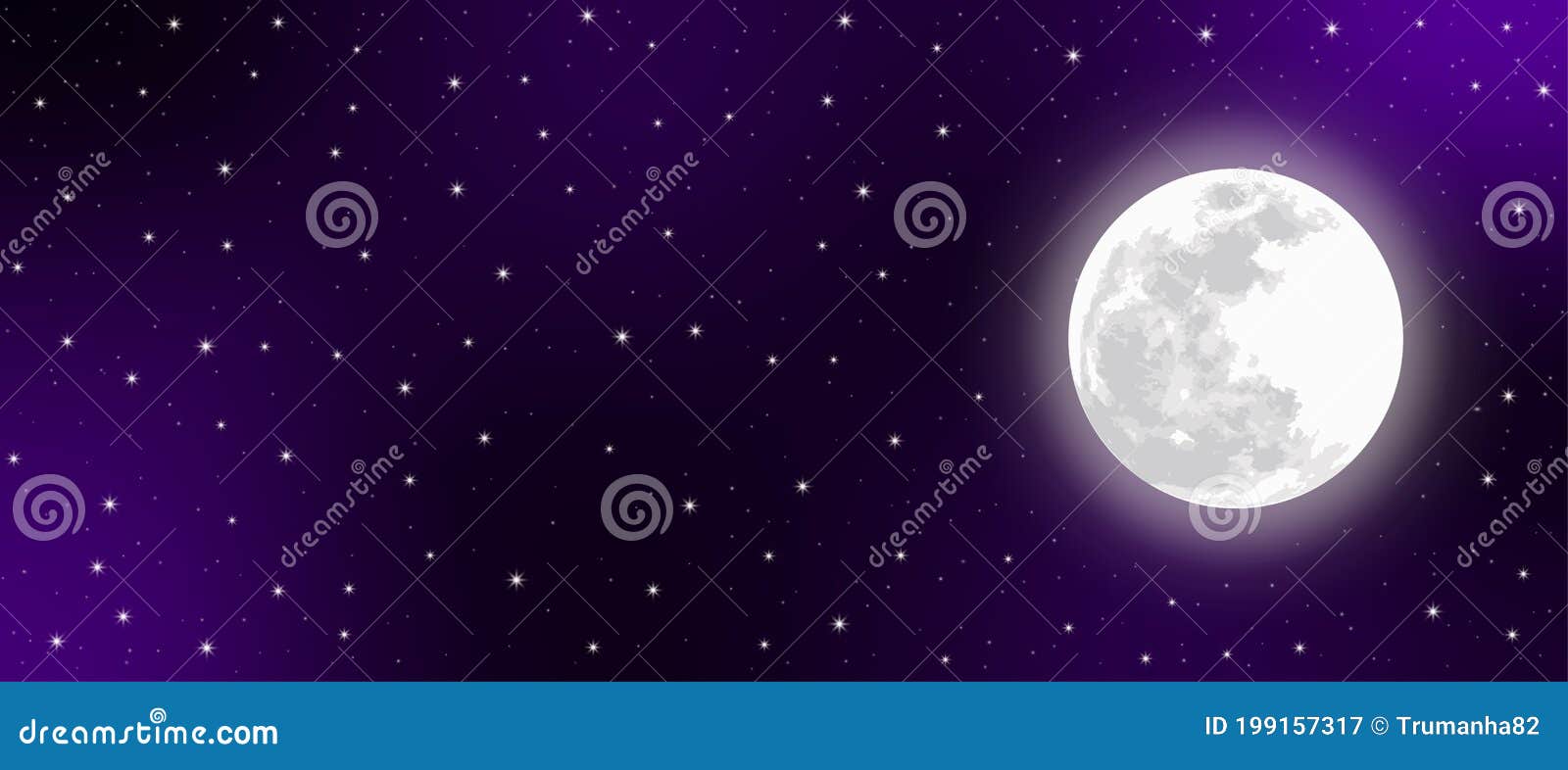 Vector Bright Full Moon and Twinkle Stars in Dark Purple Night Sky ...