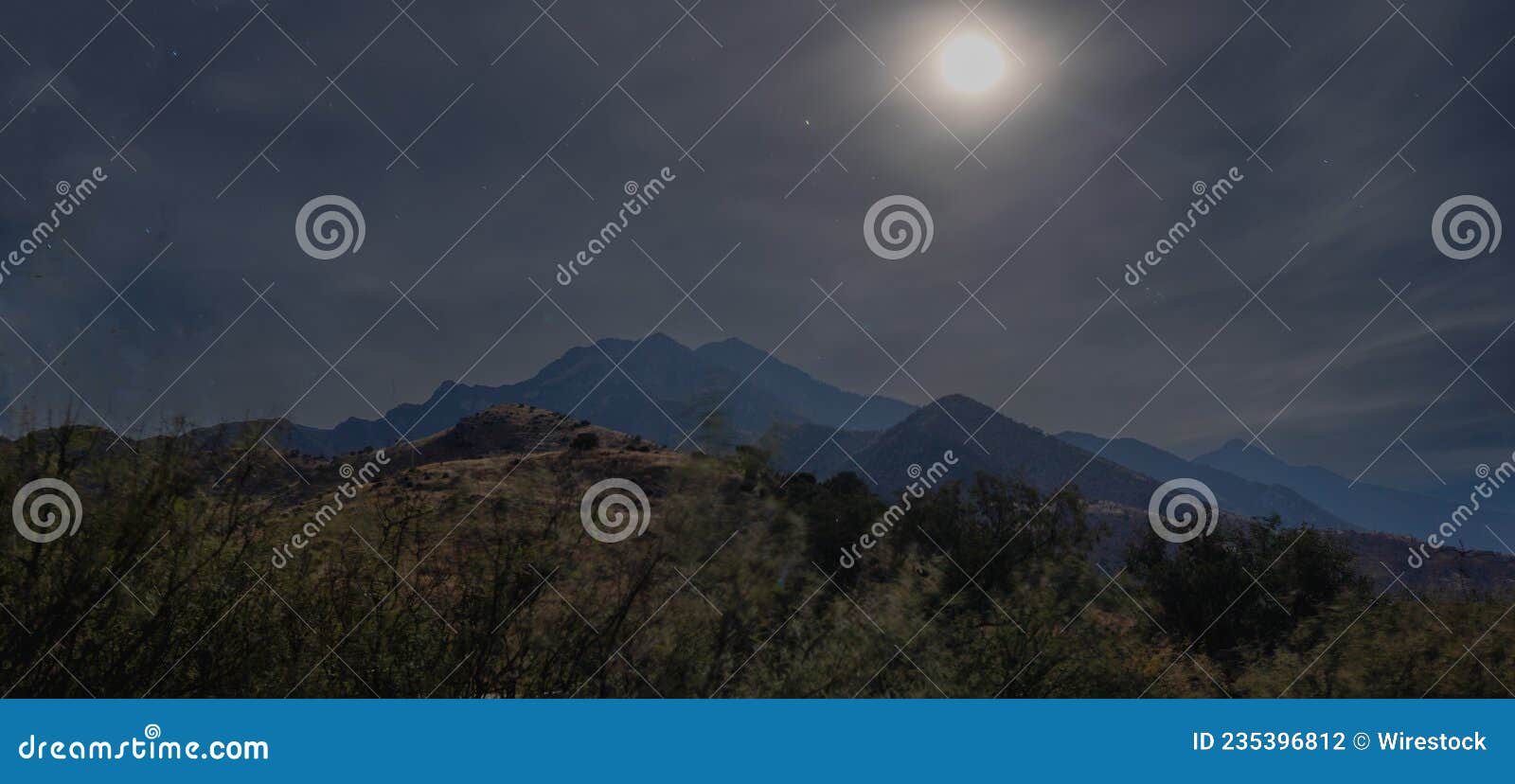 Moon and Stars Over Mountain Range Stock Photo - Image of light ...