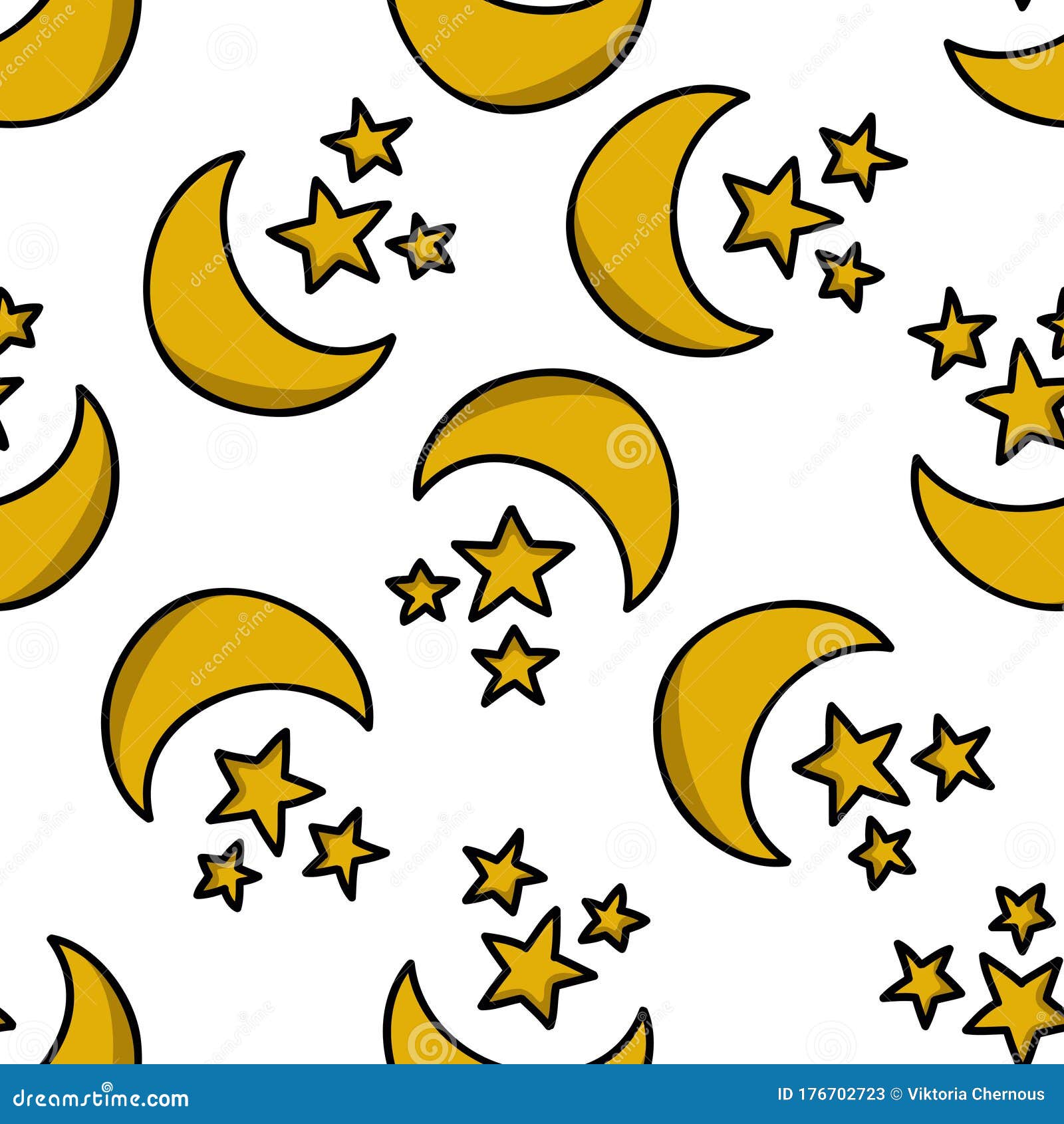 Moon and Stars Seamless Doodle Pattern, Vector Illustration Stock ...