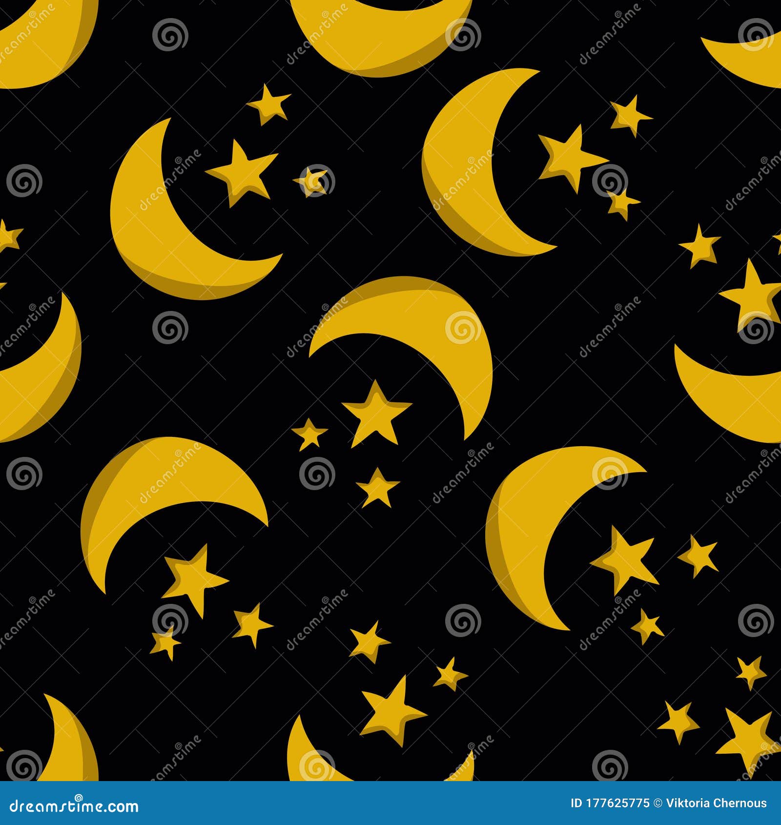 Moon and Stars Seamless Doodle Pattern, Vector Illustration Stock ...