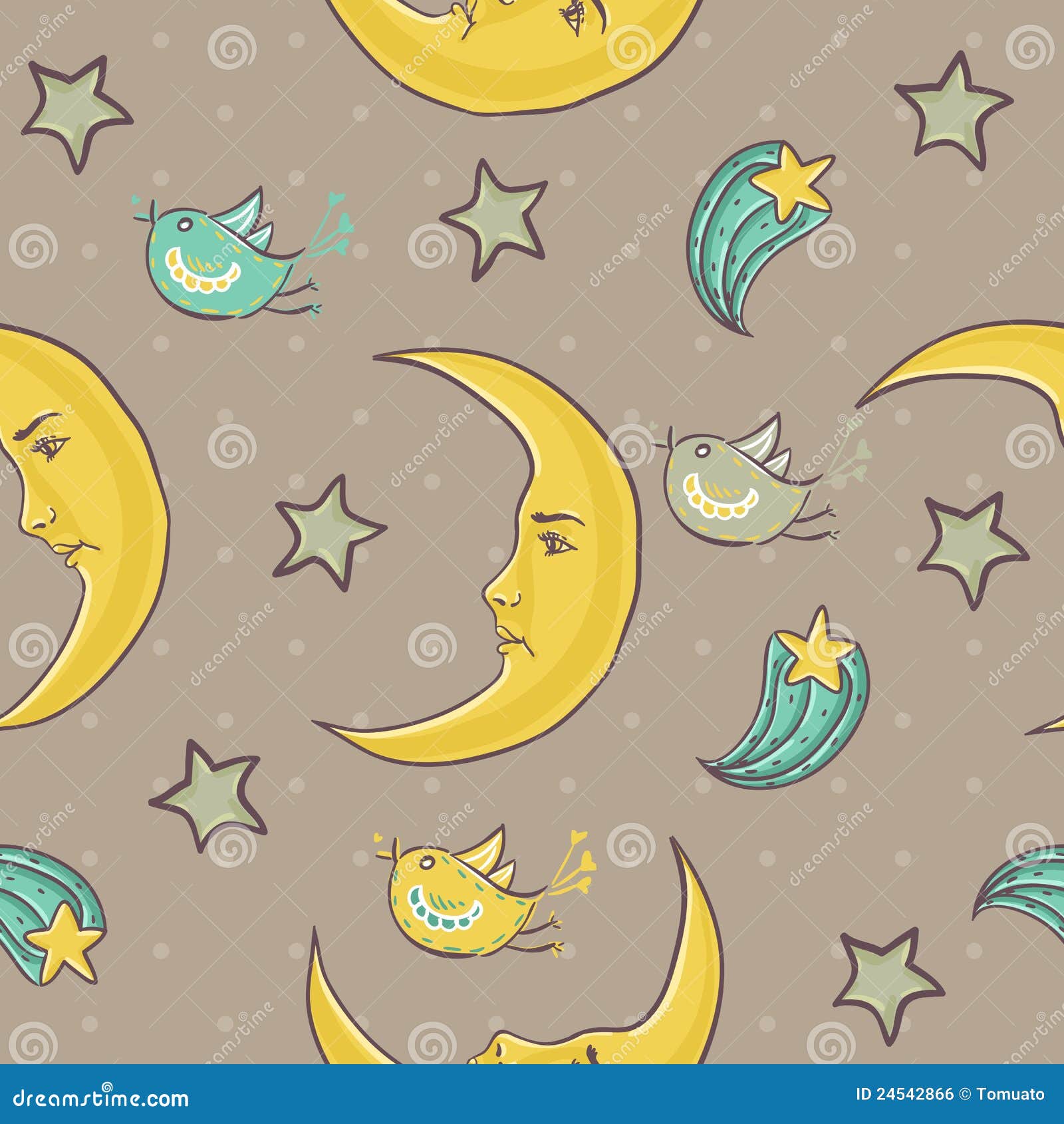 Moon and Stars Seamless Pattern Stock Vector - Illustration of night ...