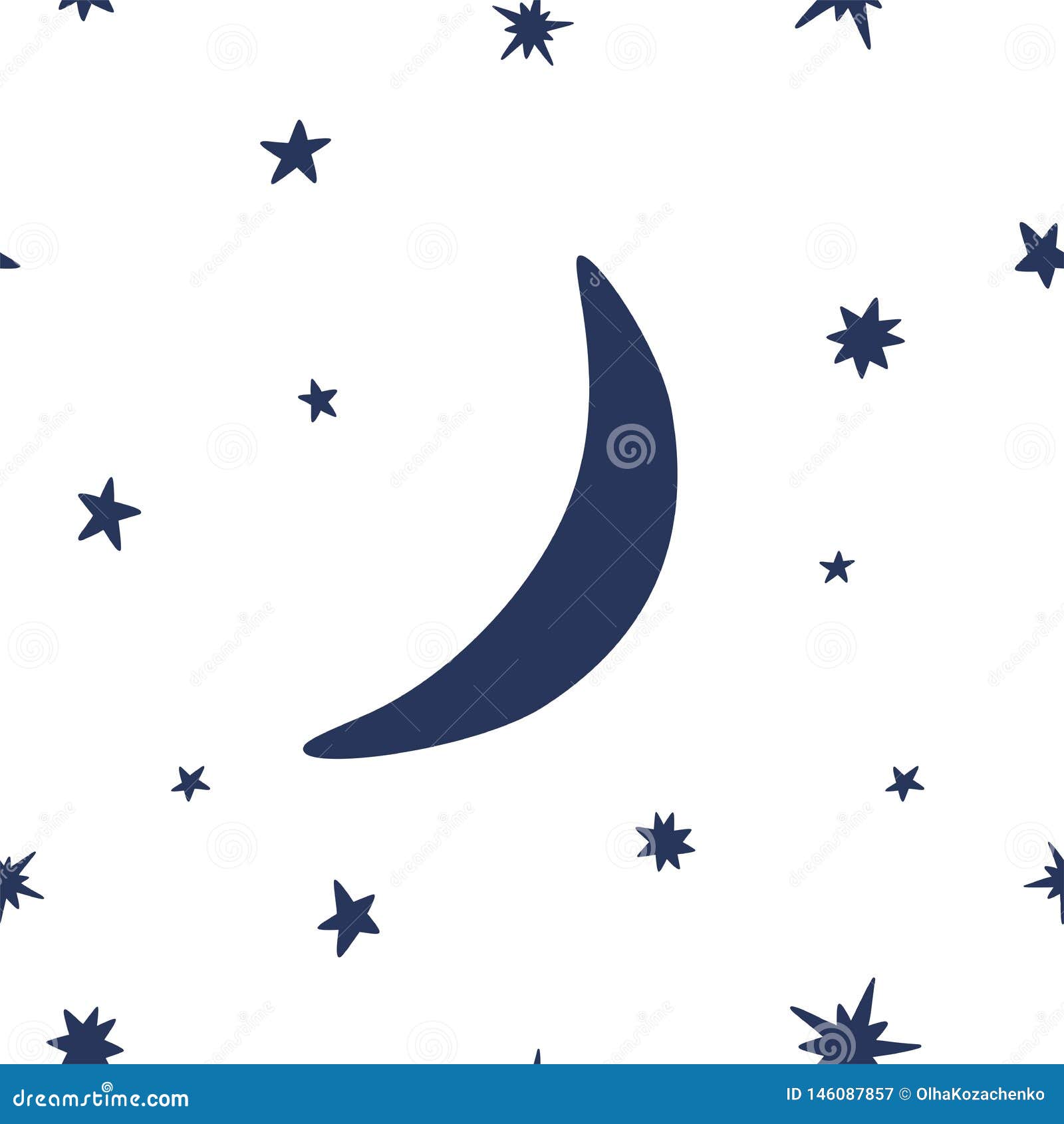 Moon and Stars Seamless Pattern. Doodle Vector Stock Vector ...