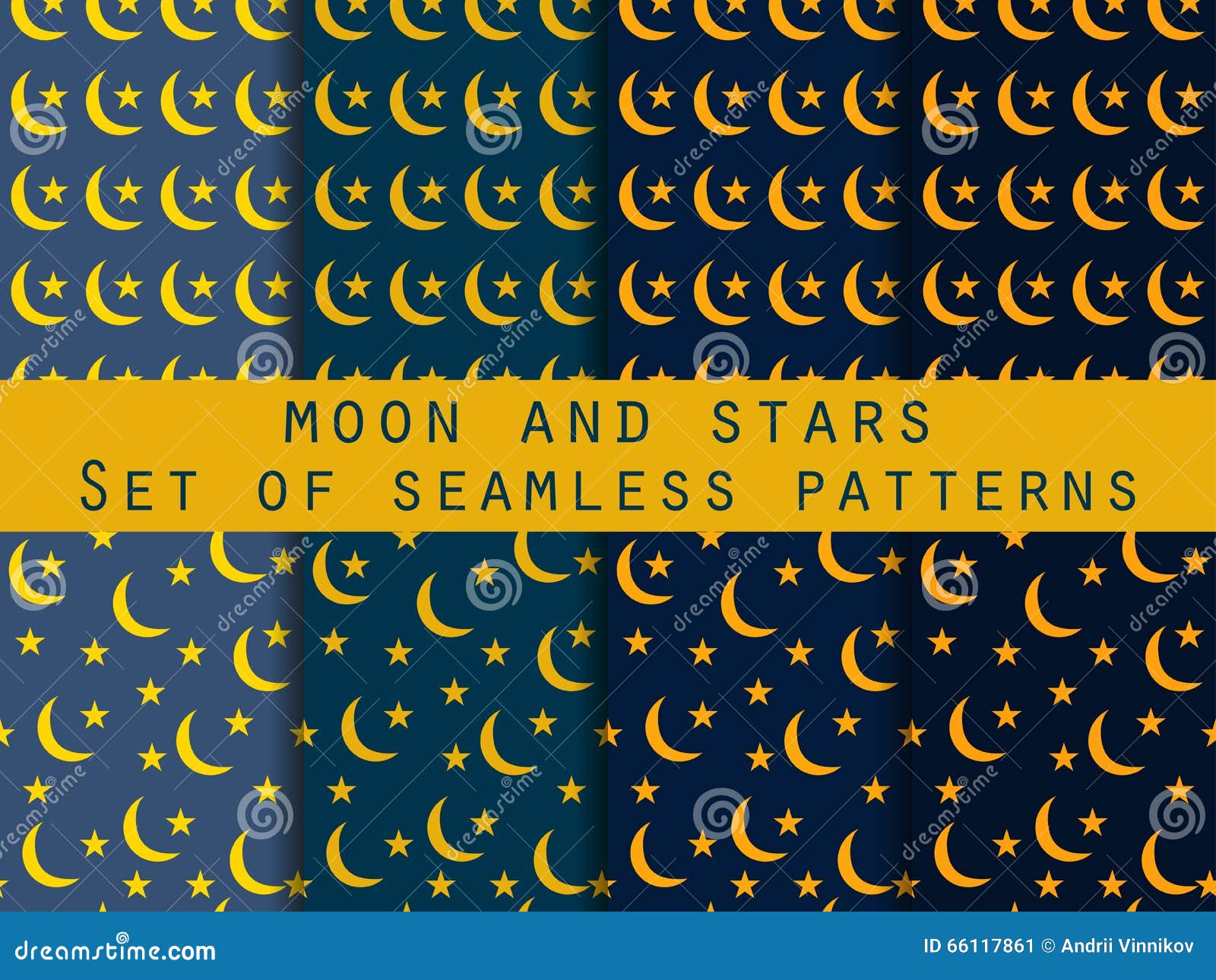 Moon and Stars. Set Seamless Patterns. Vector Illustration. Stock ...