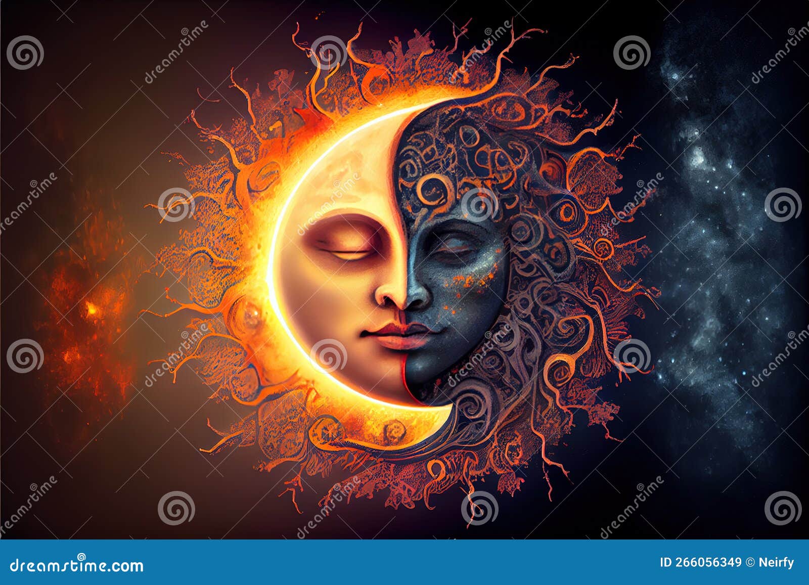 Moon And Sun Faces Stock Illustration Illustration Of Fantasy 266056349