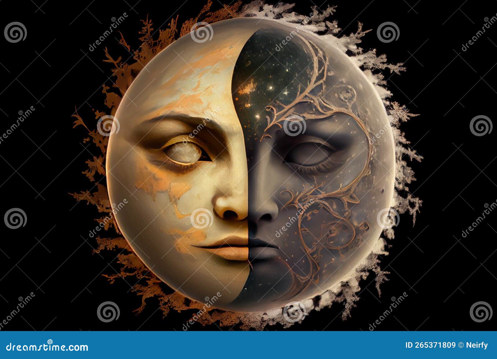 Moon And Sun Faces Stock Illustration Illustration Of Mask 265371809
