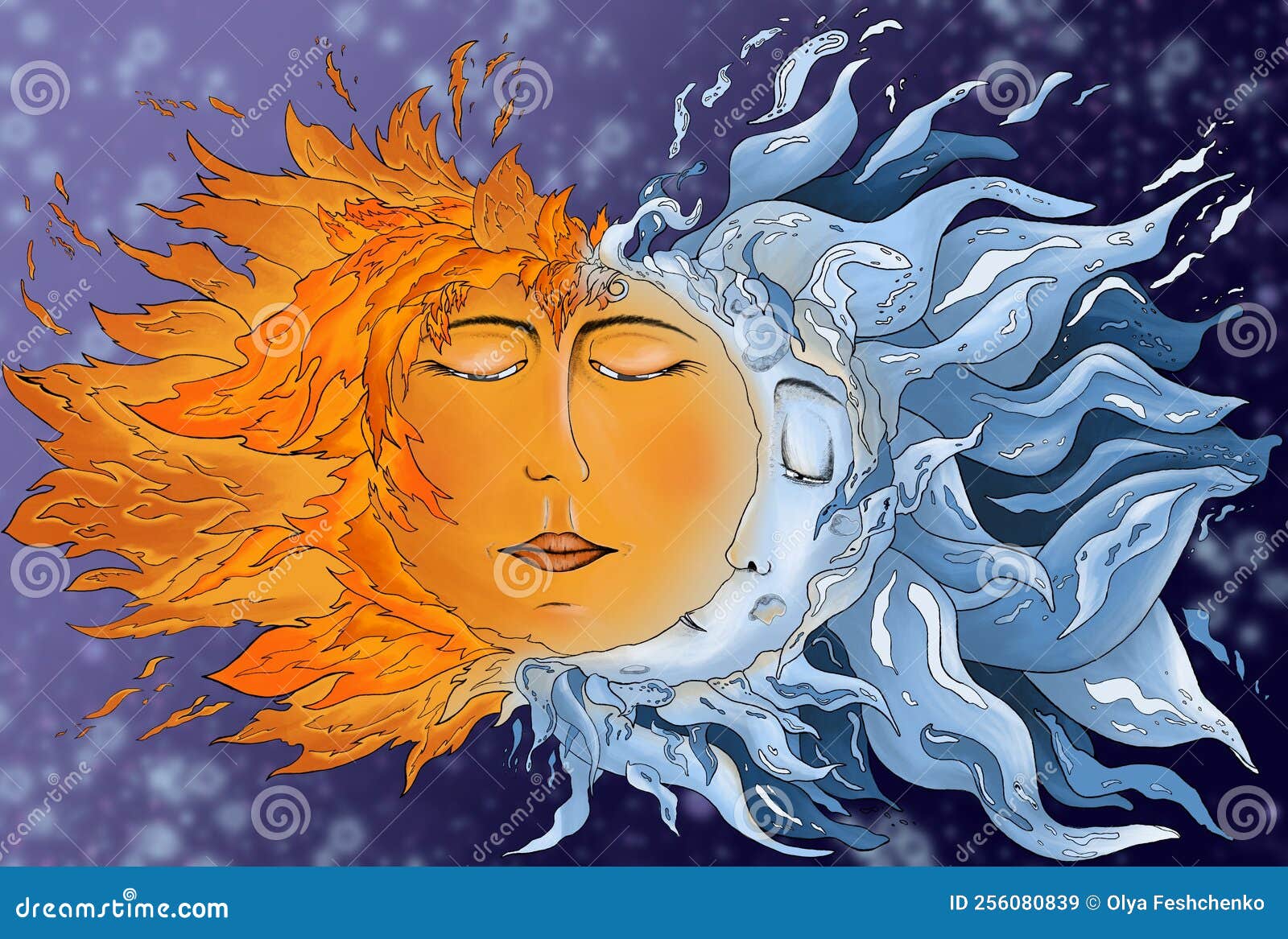 Moon and Sun are Like Yin and Yang Stock Illustration - Illustration of ...