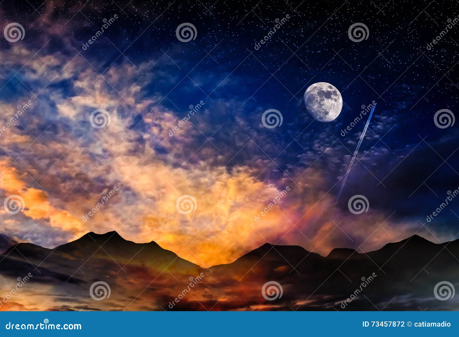Moon sunrise clouds stock photo. Image of stars, composition - 73457872