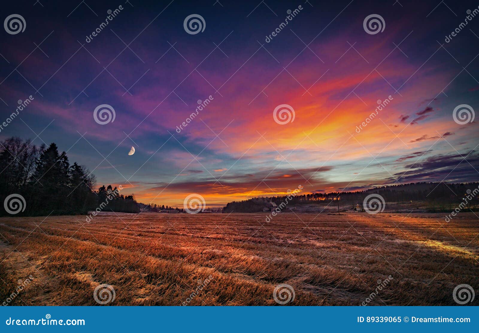 Moon at Sunset stock image. Image of field, landscape - 89339065