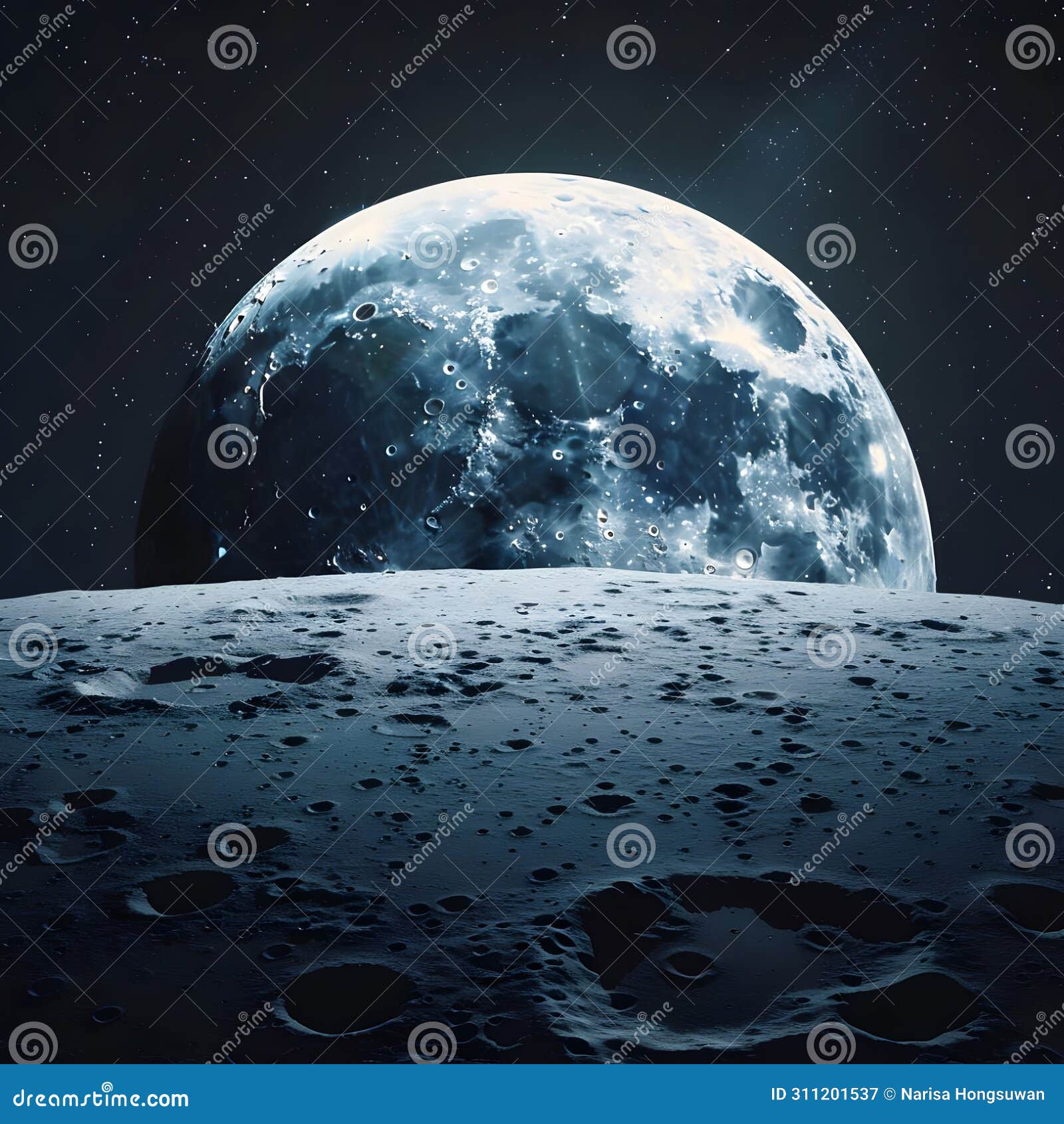 Moon Surface in Deep Bright Space. Dark Sky Seen from Space High ...