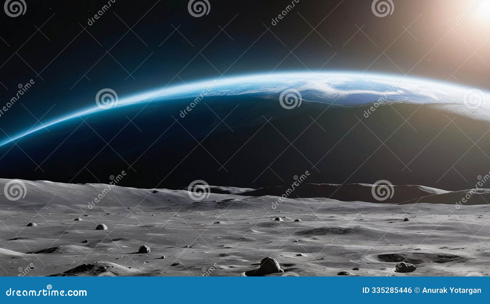 Moon Surface with Distant Earth and Starfield Stock Illustration ...