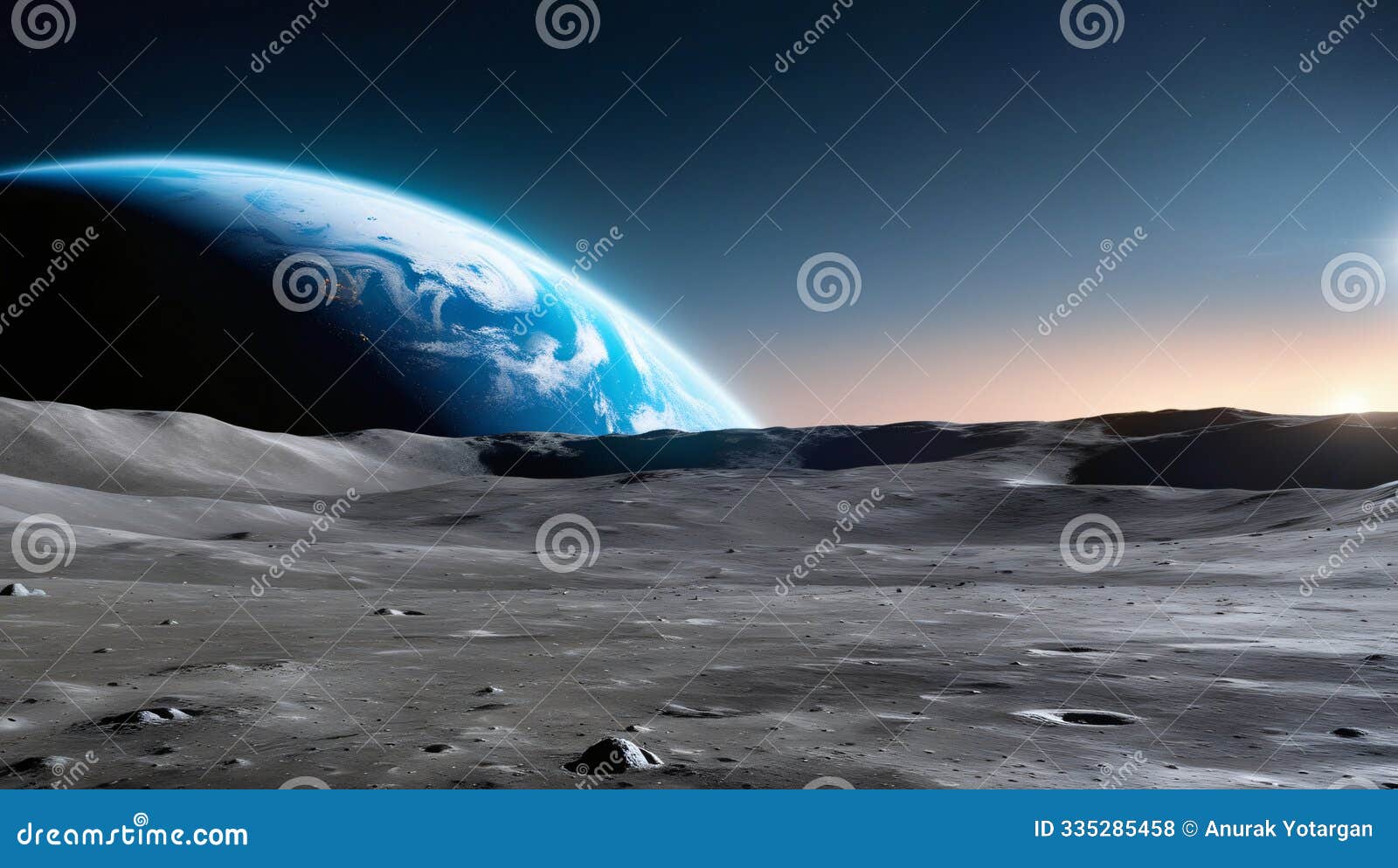 Moon Surface with Distant Earth and Starfield Stock Illustration ...