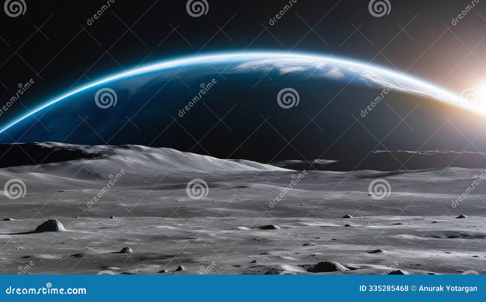 Moon Surface with Distant Earth and Starfield Stock Illustration ...