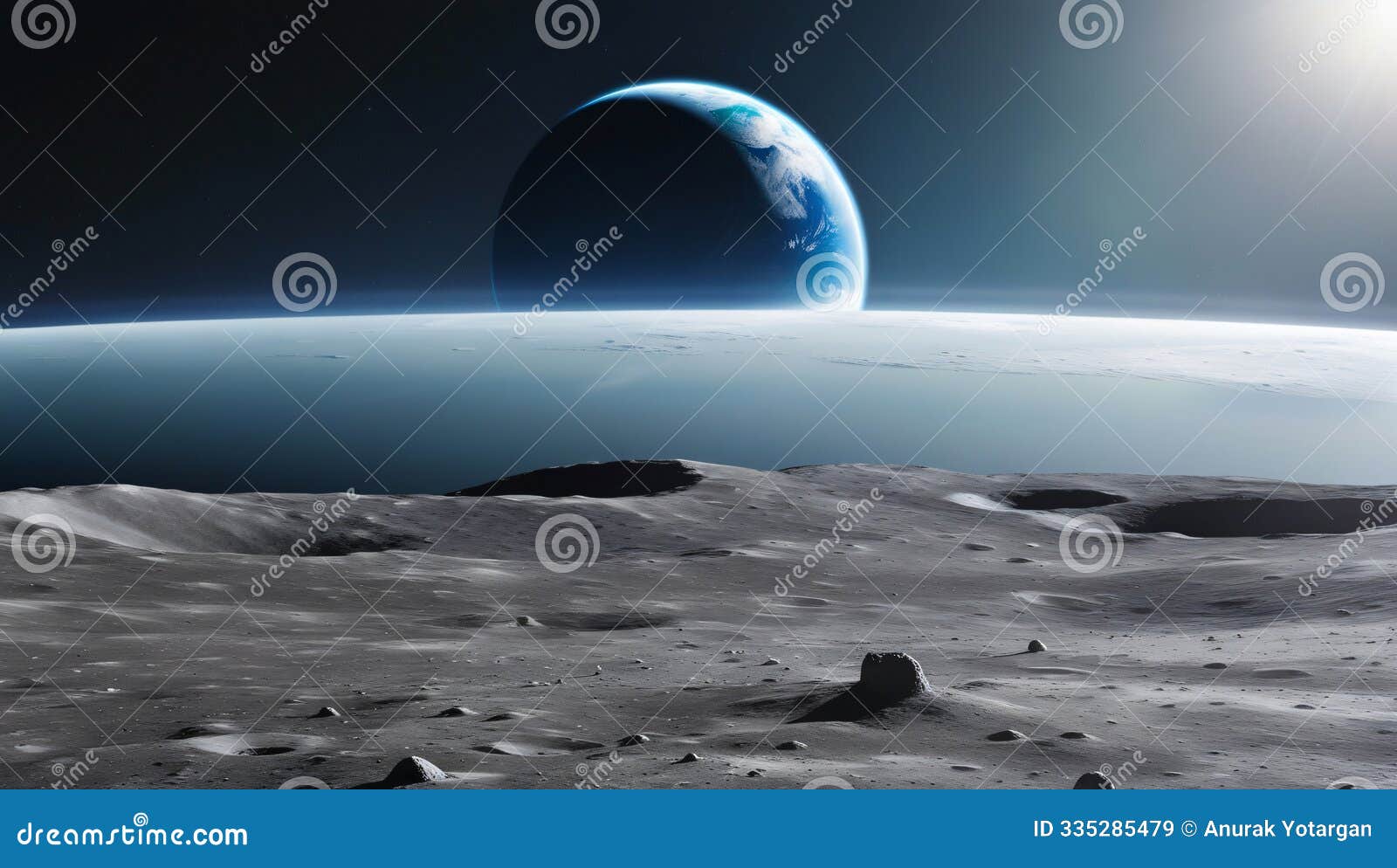 Moon Surface with Distant Earth and Starfield Stock Illustration ...