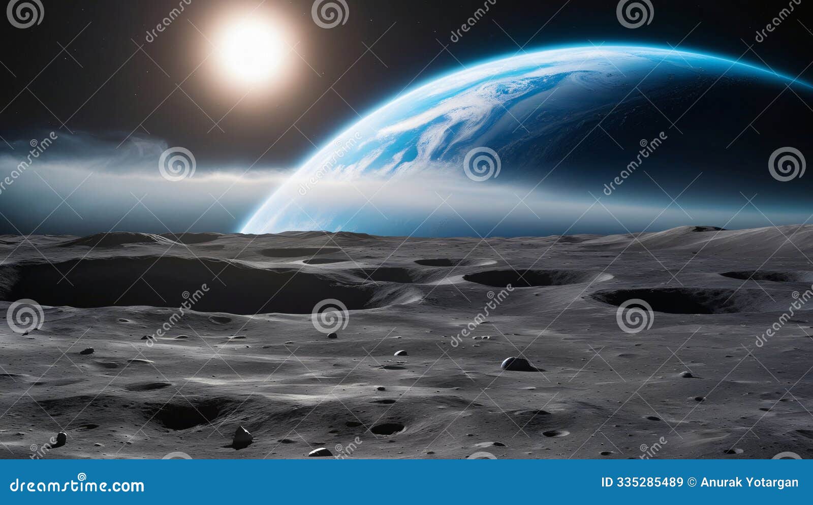 Moon Surface with Distant Earth and Starfield Stock Illustration ...