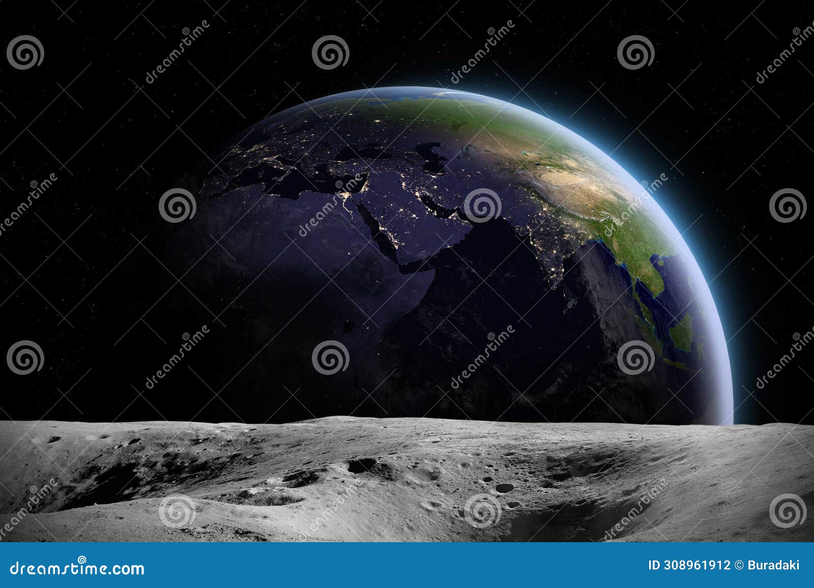Moon surface and Earth. stock illustration. Illustration of nasa ...