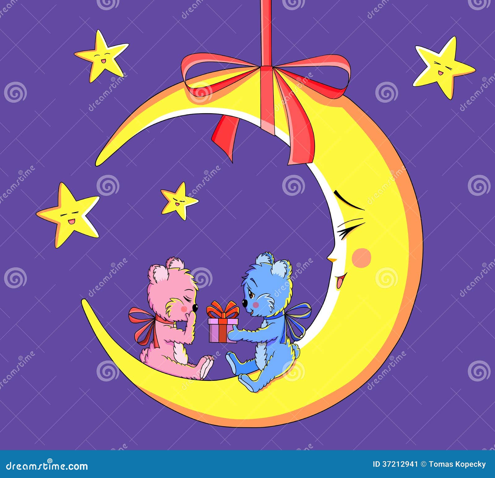 Moon with teddy bears stock illustration. Illustration of teddy - 37212941
