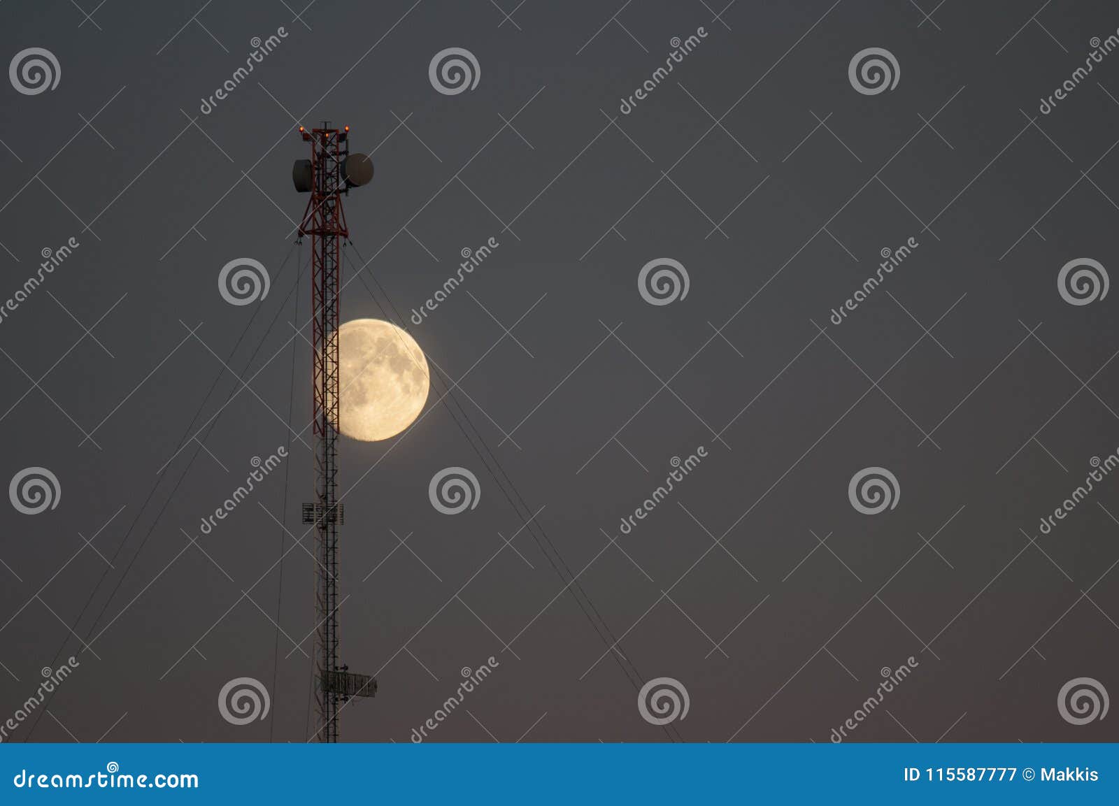 Moon and Telecommunications Tower Stock Image - Image of full, nature ...