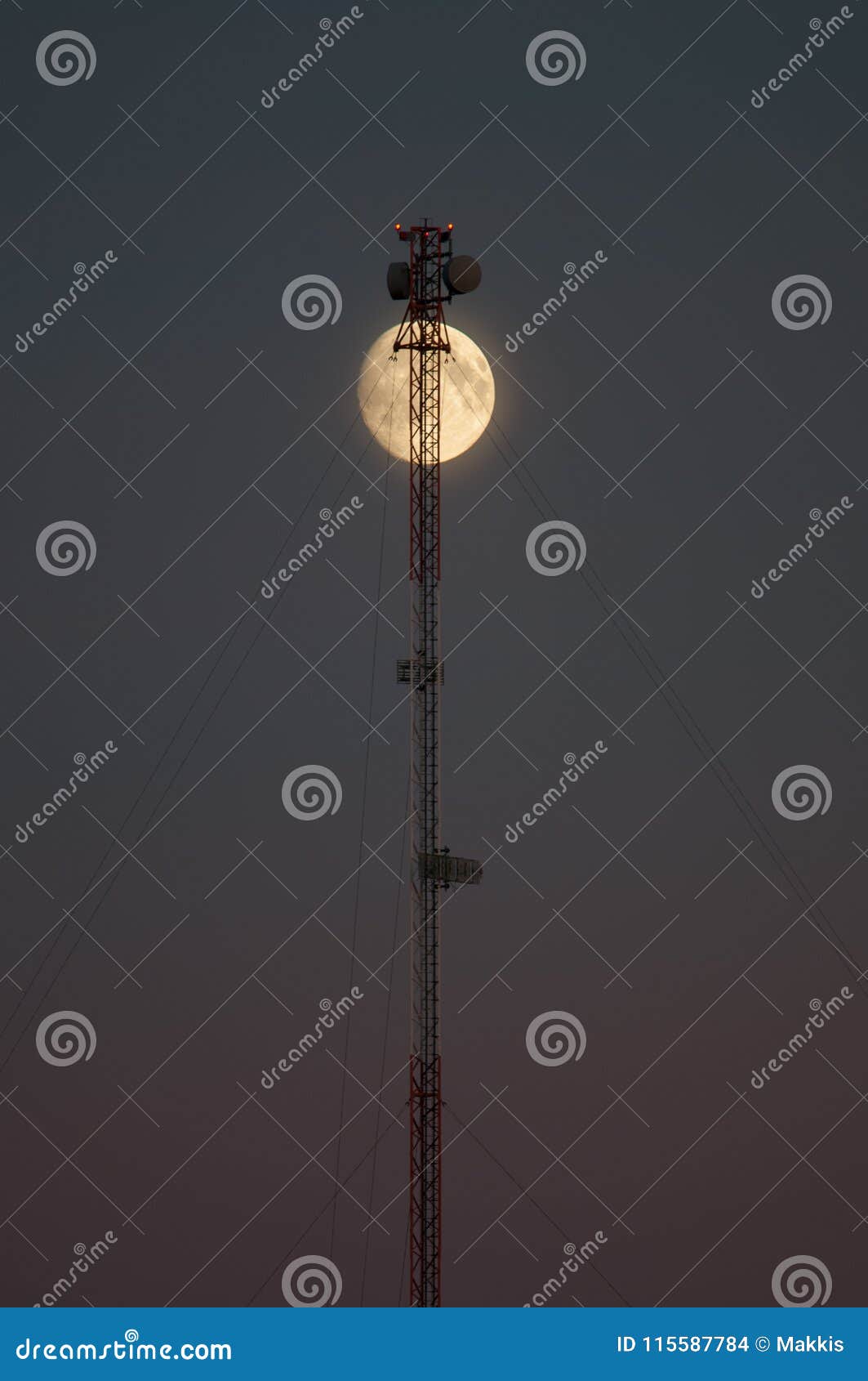 Moon and Telecommunications Tower Stock Photo - Image of antenna ...