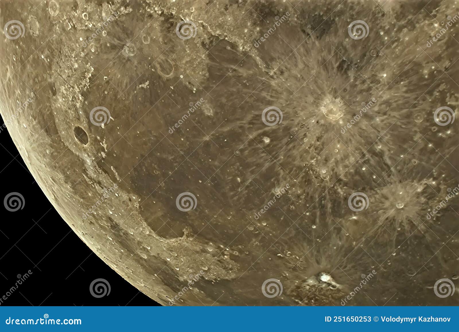 Moon through a Telescope with High Magnification. Craters on the Moon ...