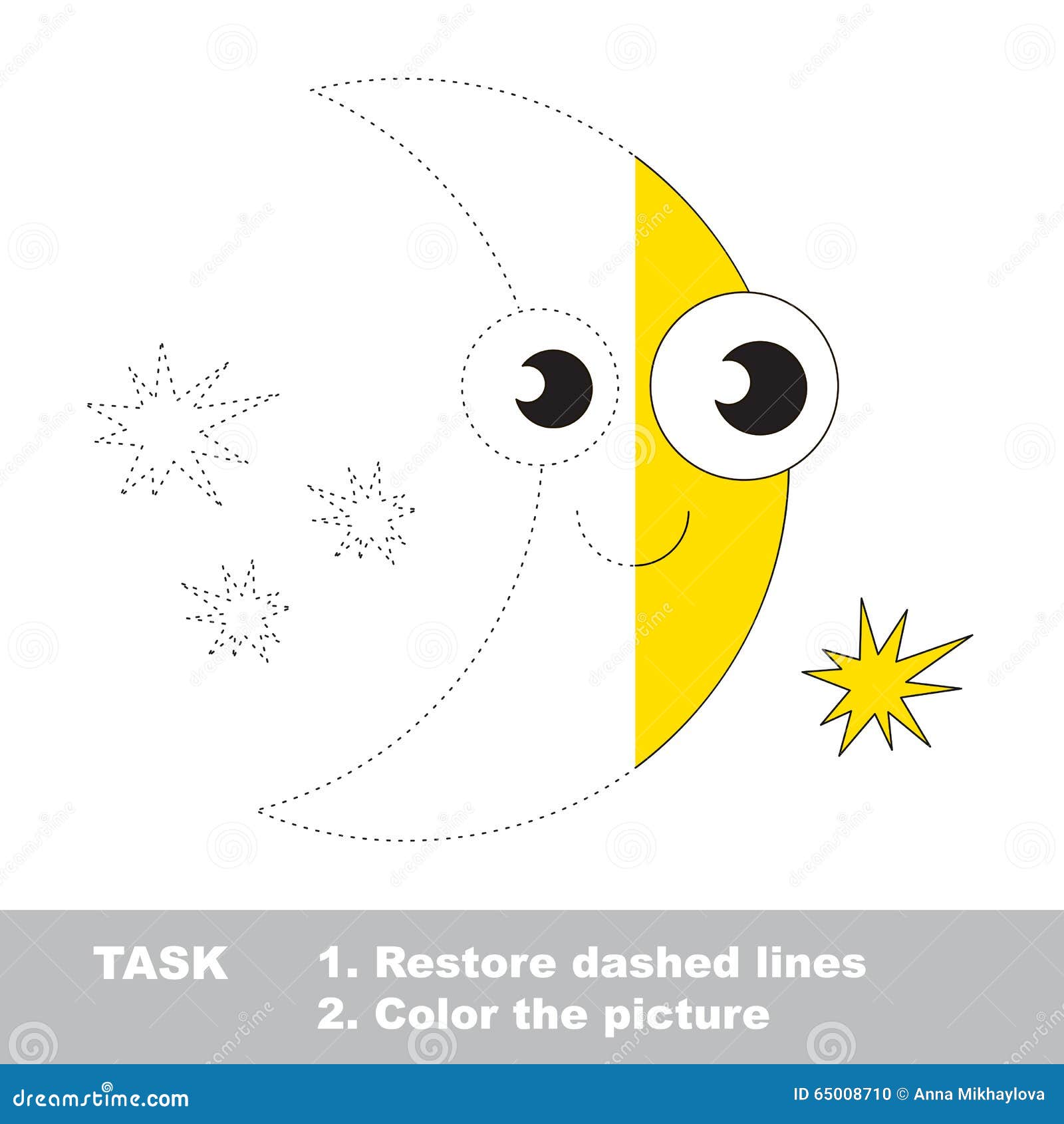 Moon To Be Colored. Vector Trace Game. Stock Vector - Illustration of ...