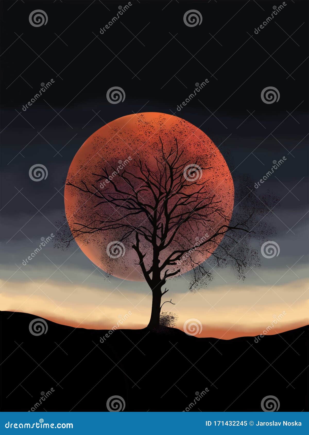 Moon and tree stock image. Image of black, blue, nature - 171432245