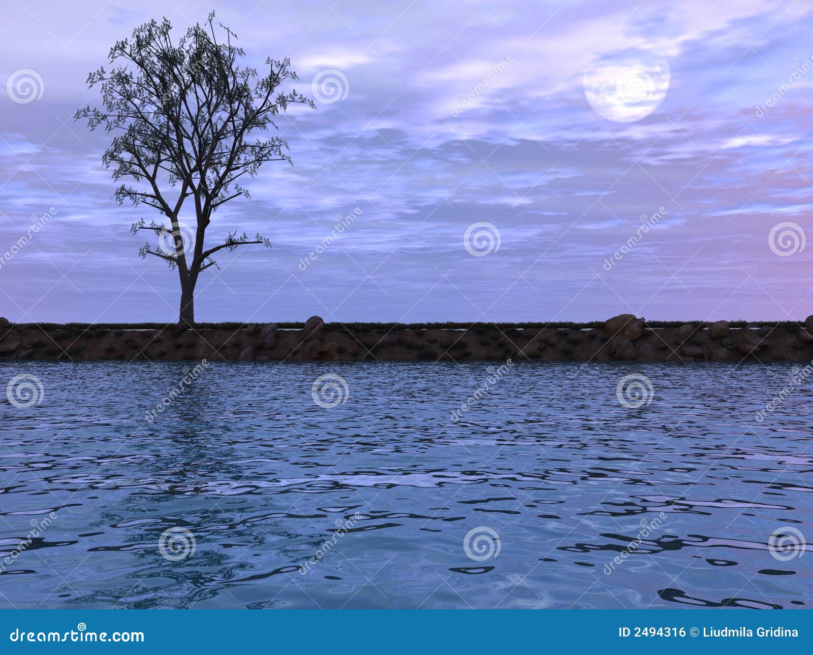 Moon tree stock illustration. Illustration of night, coast - 2494316