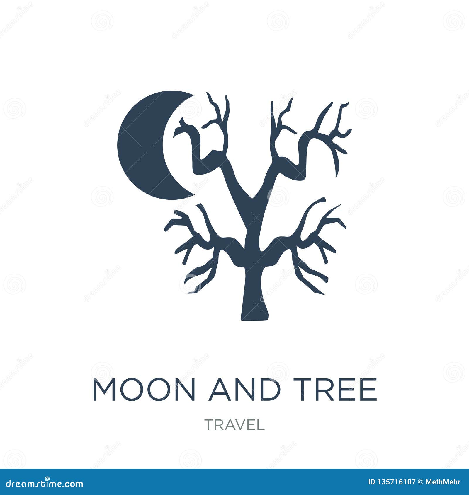 Moon and Tree Icon in Trendy Design Style. Moon and Tree Icon Isolated ...