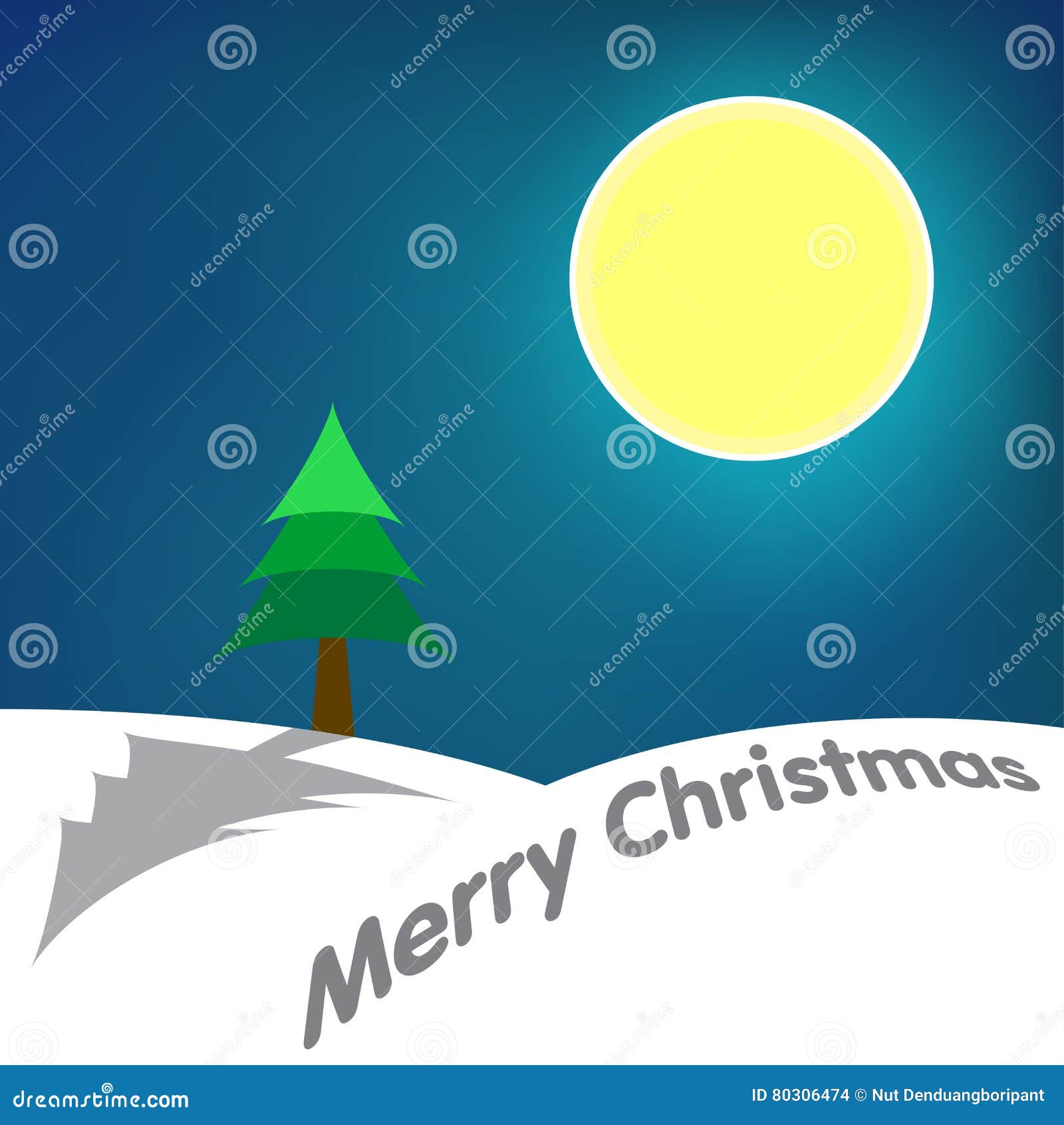 Moon and Tree Merry Christmas Stock Vector - Illustration of winter ...