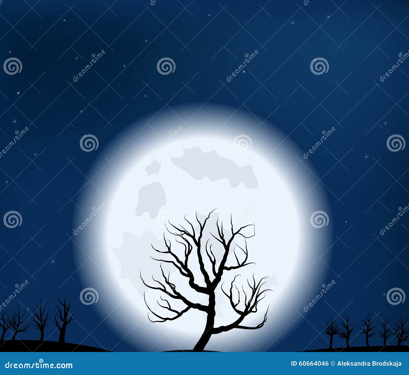 Moon and tree stock vector. Illustration of stars, full - 60664046