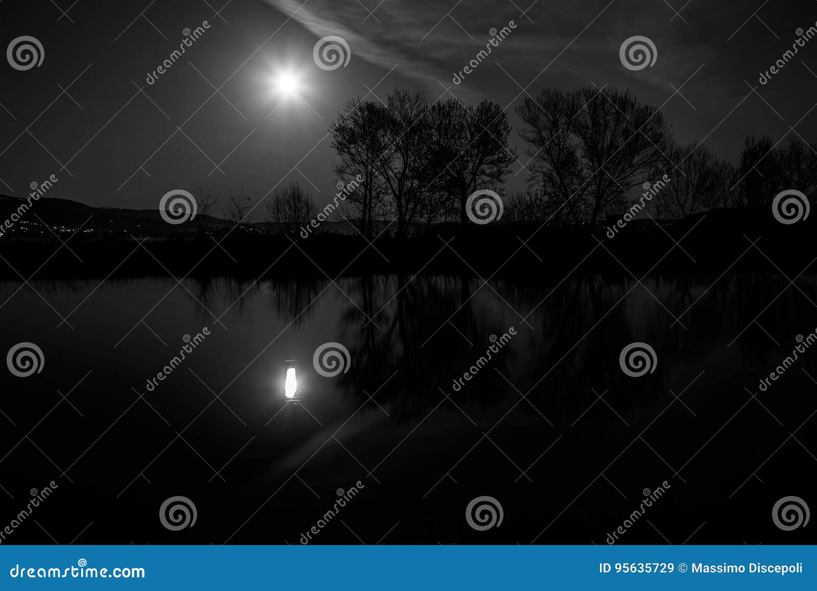Moon, Trees, Clouds and Water Stock Image - Image of horror, luna: 95635729