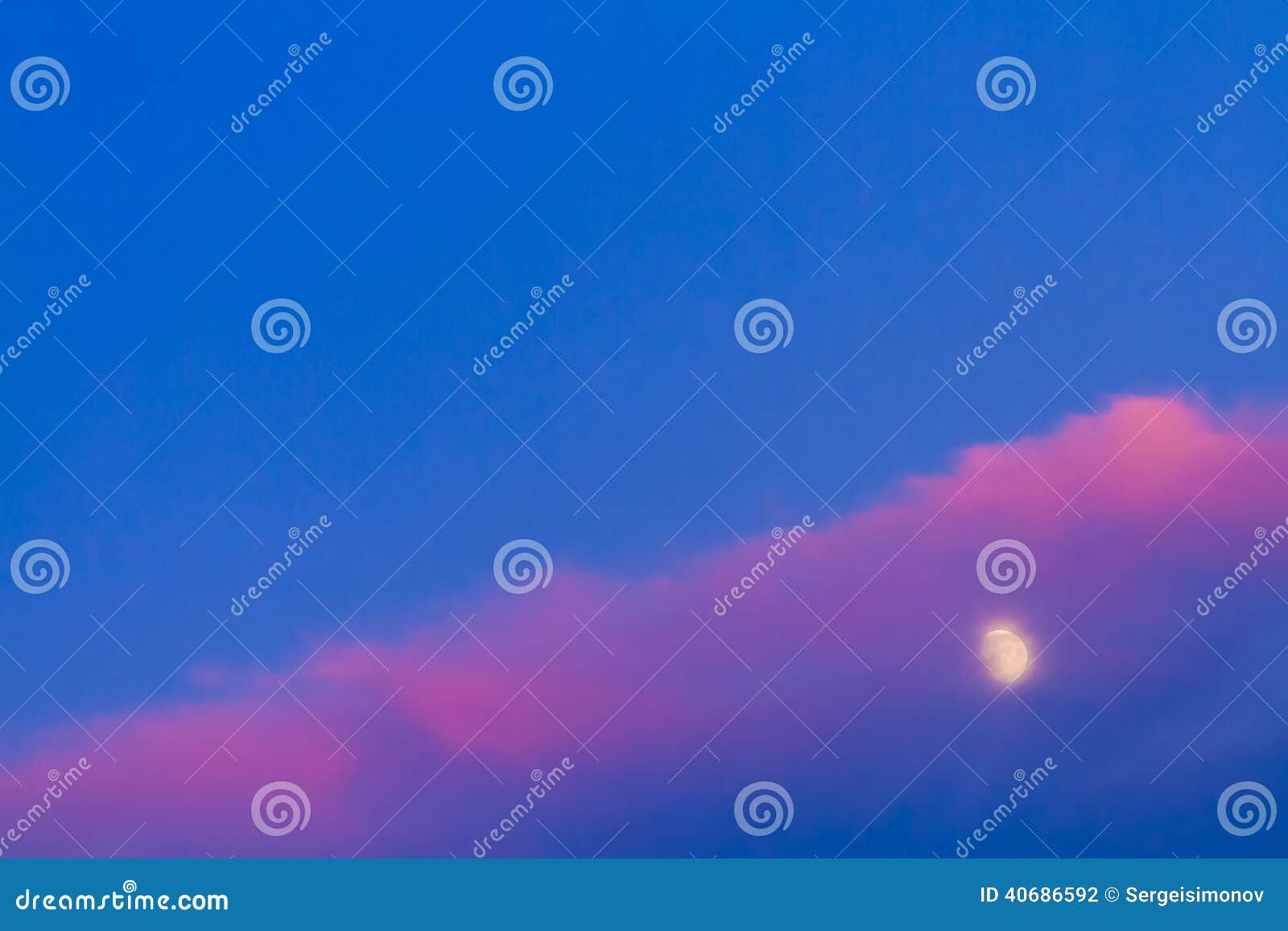 Moon Under Pink Cloud on Blue Sky Stock Photo - Image of moon, luna ...